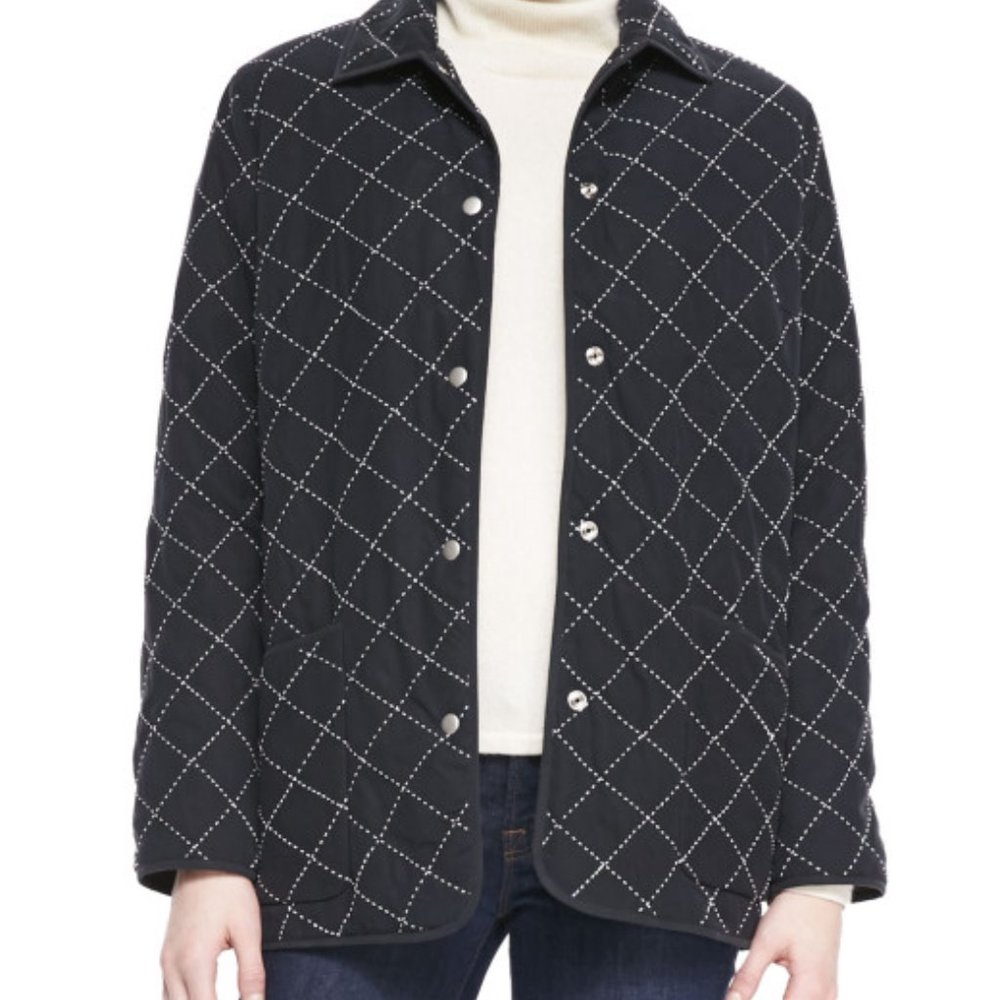 Go Silk Quilted Black & White Check Barn Jacket Xl - Gem